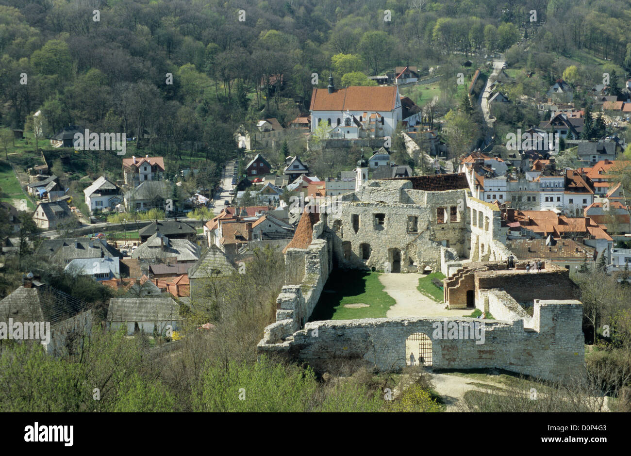 Aerial view of Kazimierz Dolny with the castle ruins, Poland Stock ...