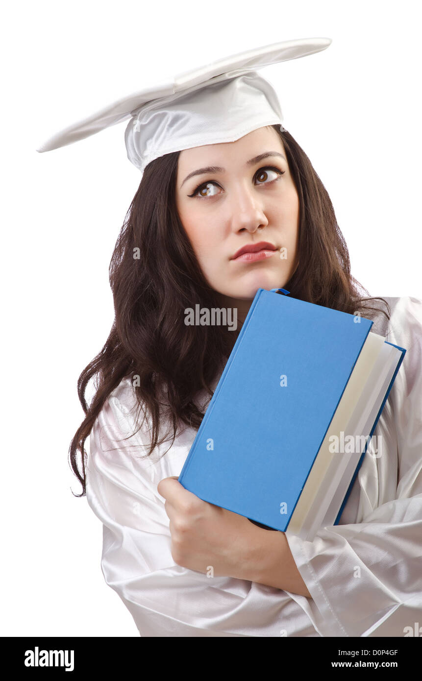 Happy graduate on white background Stock Photo - Alamy