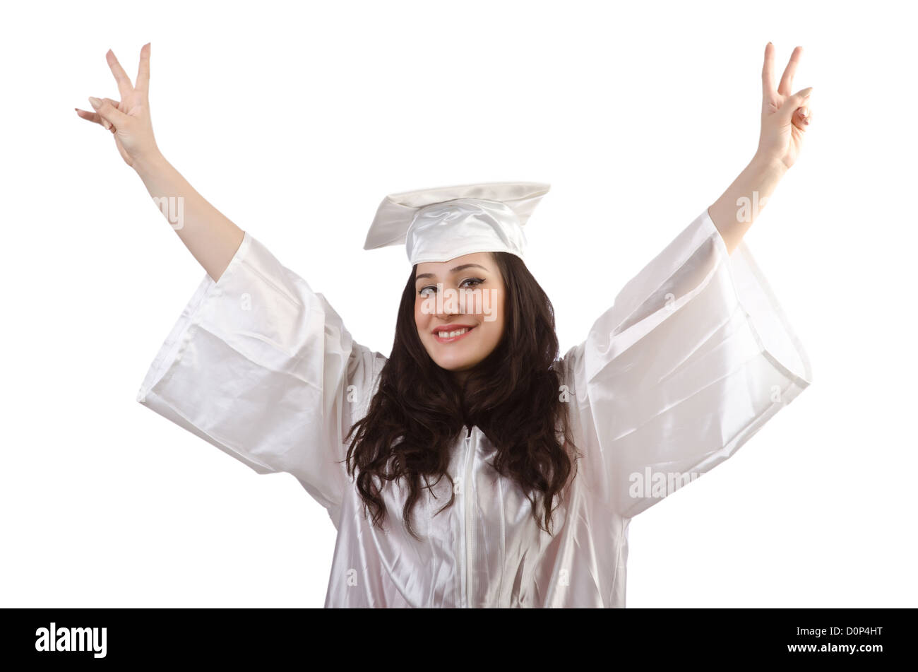 Happy graduate on white background Stock Photo - Alamy