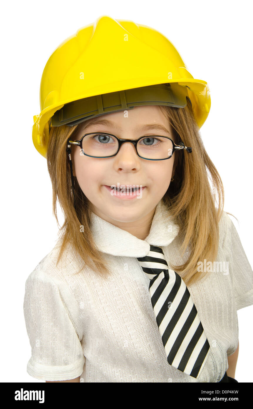 Cute girl with helmet on white Stock Photo - Alamy