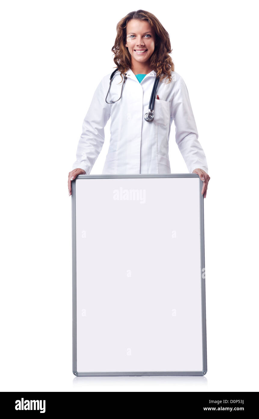 Woman doctor with blank board Stock Photo - Alamy