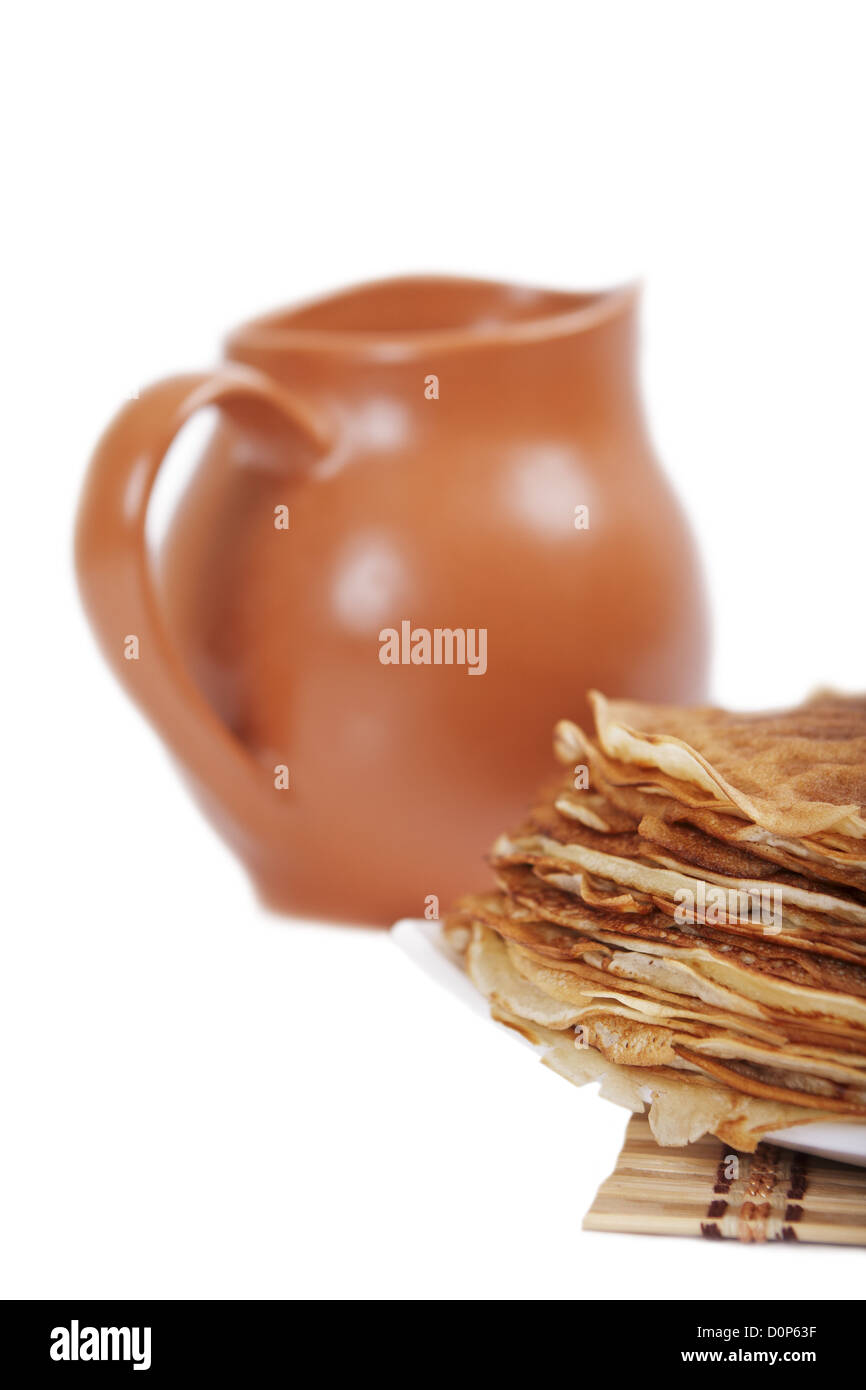 Pancakes and jug Stock Photo - Alamy