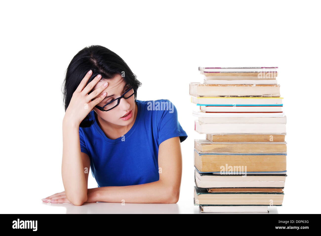 Sad female student with learning difficulties , isolated on white Stock ...