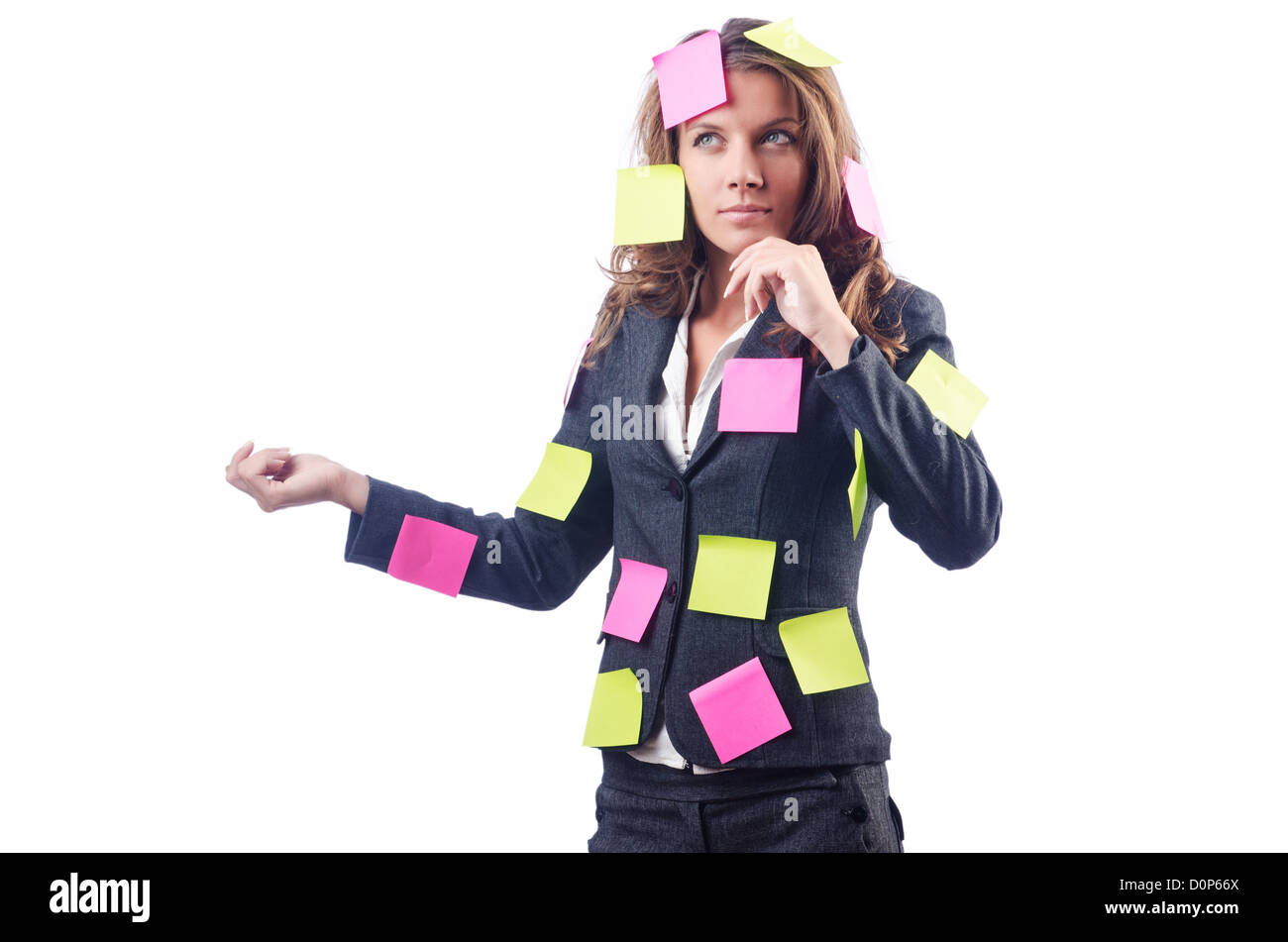 Woman with lots of reminder notes Stock Photo - Alamy