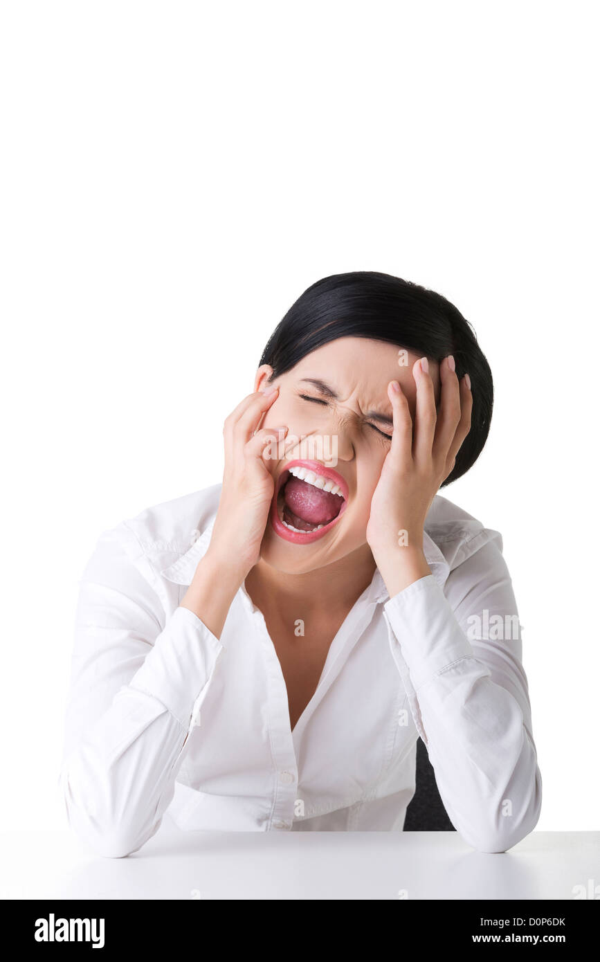 Stressed or angry businesswoman screaming loud Stock Photo - Alamy