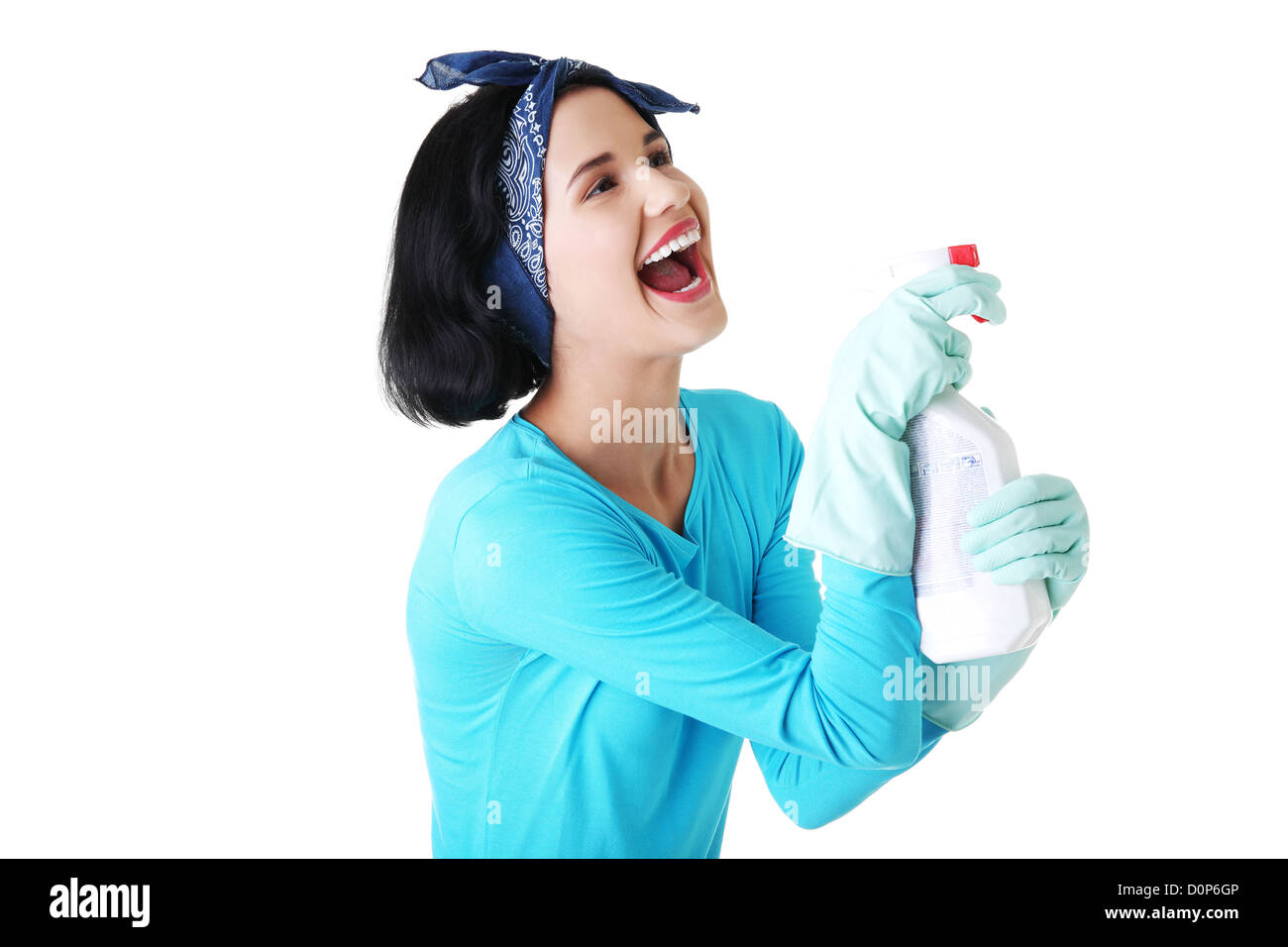 Happy cleaning woman portrait, isolated on white Stock Photo - Alamy