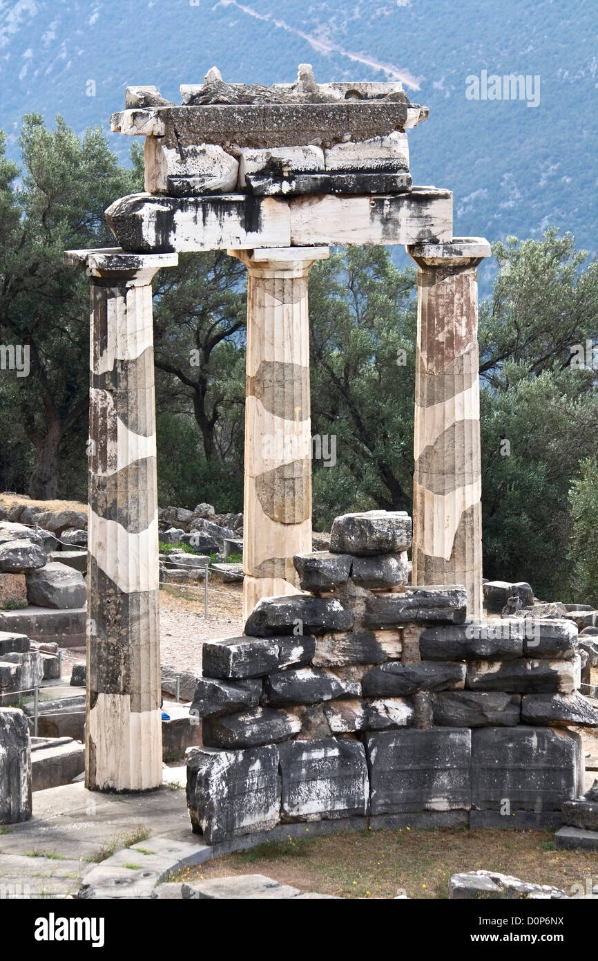 Temple of Athena pronoia at Delphi oracle archaeological site in Greece ...