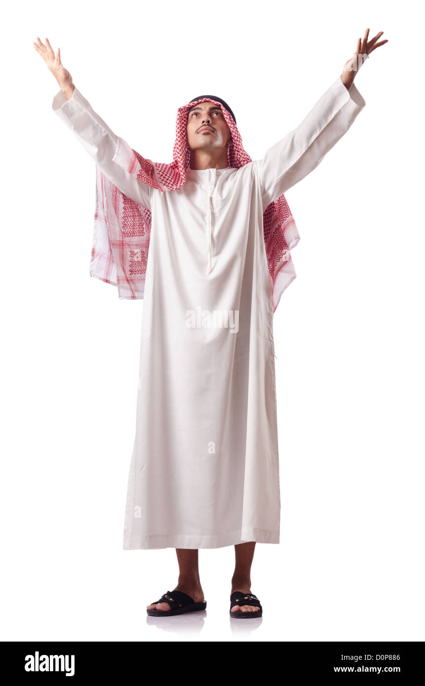 Arab man praying on white Stock Photo - Alamy