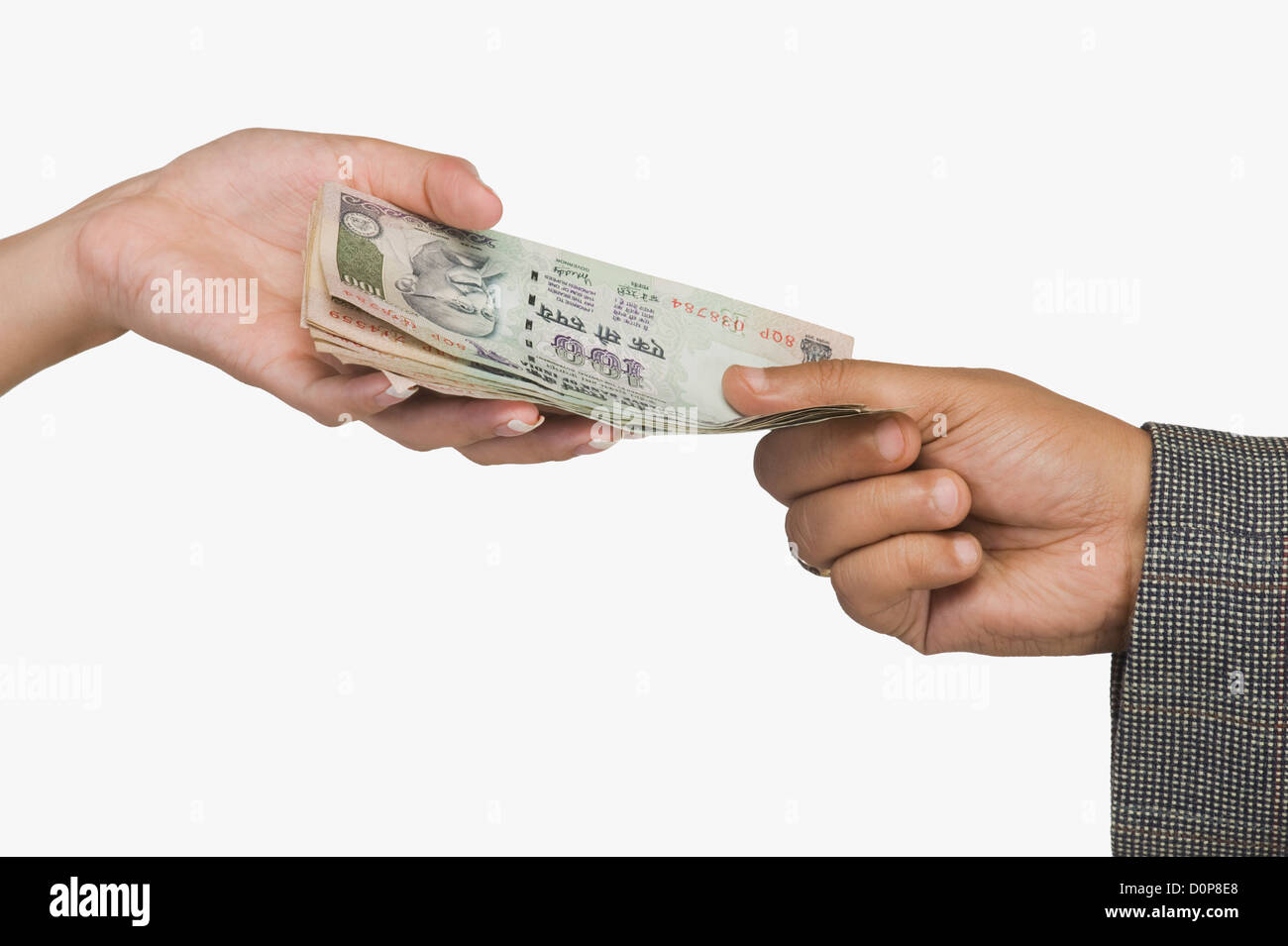 Woman holding bank money Cut Out Stock Images & Pictures - Alamy