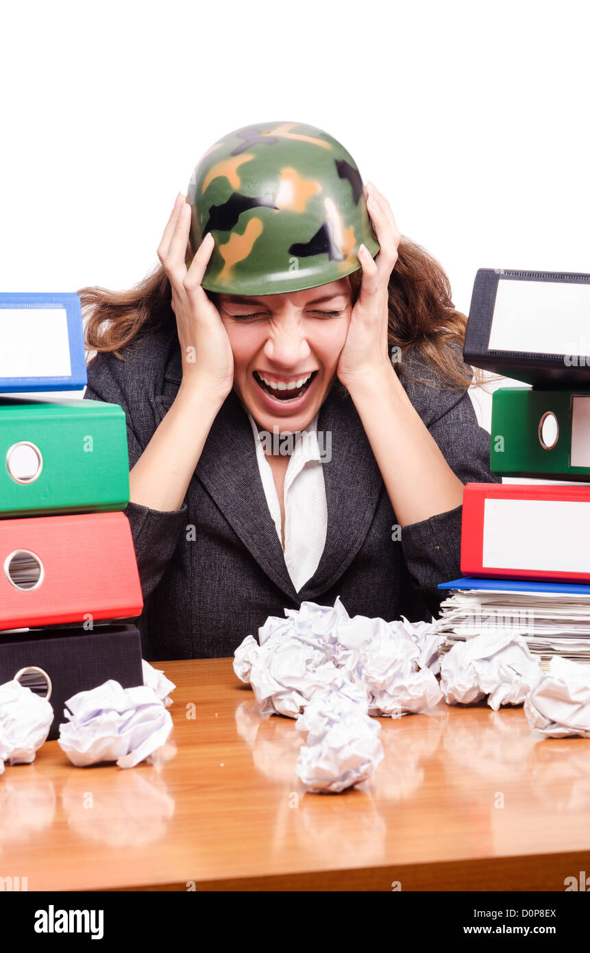Office fight concept with female worker Stock Photo - Alamy