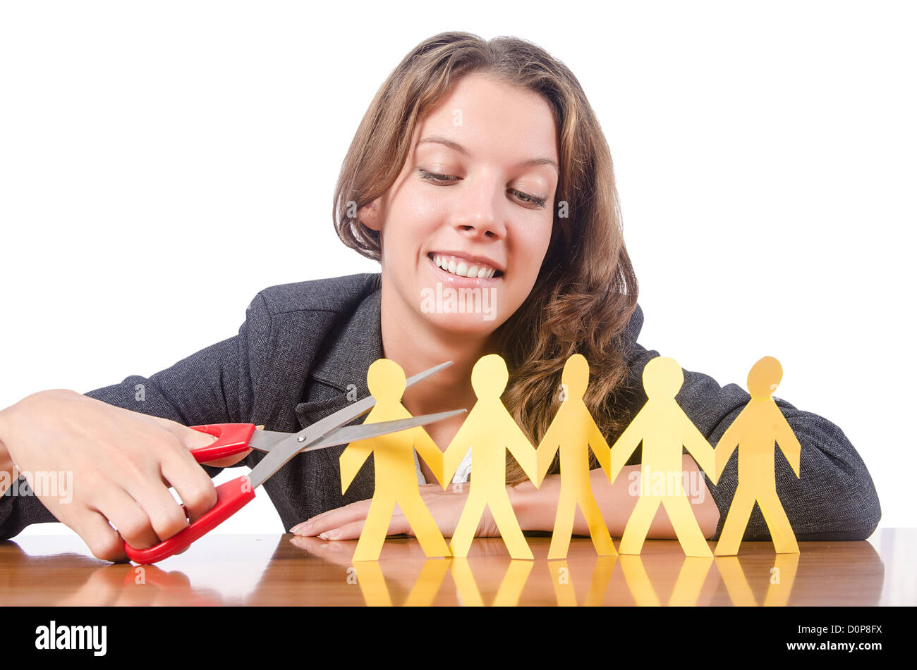 Businesswoman with paper people on white Stock Photo - Alamy