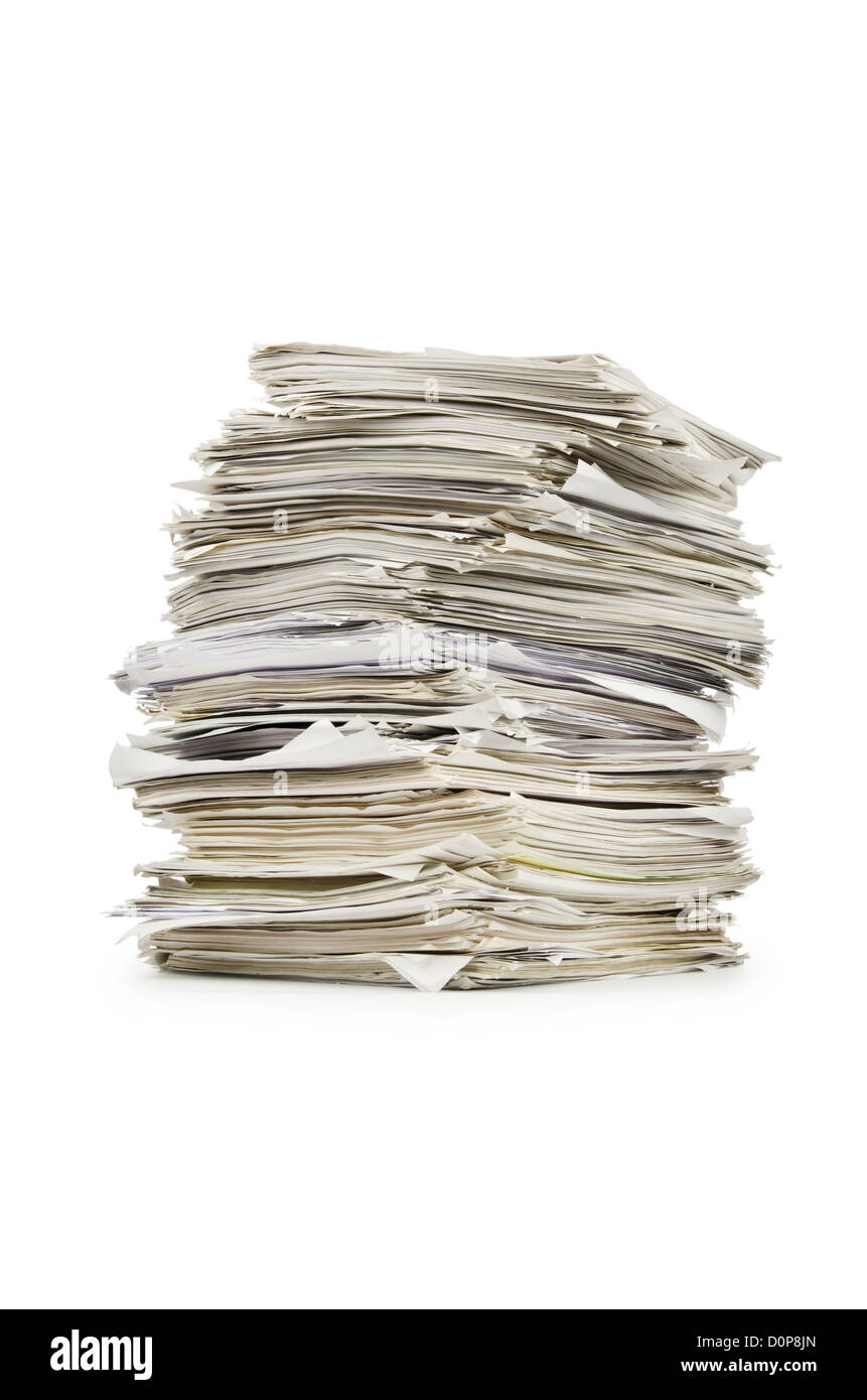 Pile of papers on white Stock Photo - Alamy