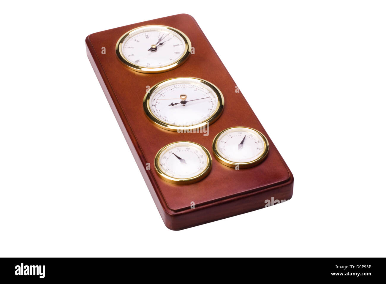 Close-up of a clock with thermometer hygrometer and barometer Stock ...