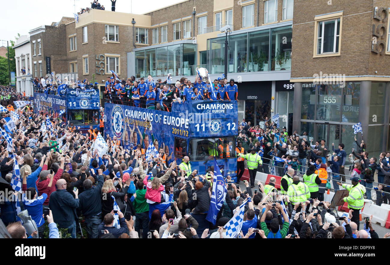 Chelsea FC Campions league Winners celebration on the open top buses ...
