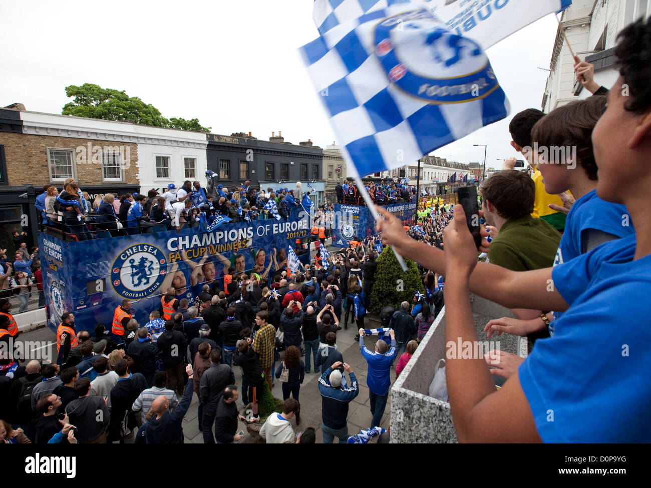 Chelsea FC Campions league Winners celebration on the open top buses ...