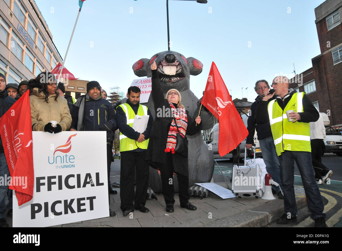 Protesters in picket line flags hi-res stock photography and images - Alamy