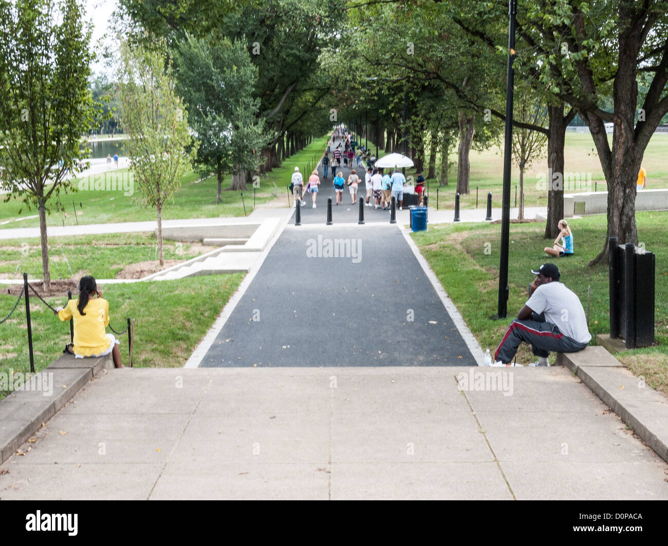 Tourists on the newly renovated Lincoln Memorial Reflecting Pool on the ...