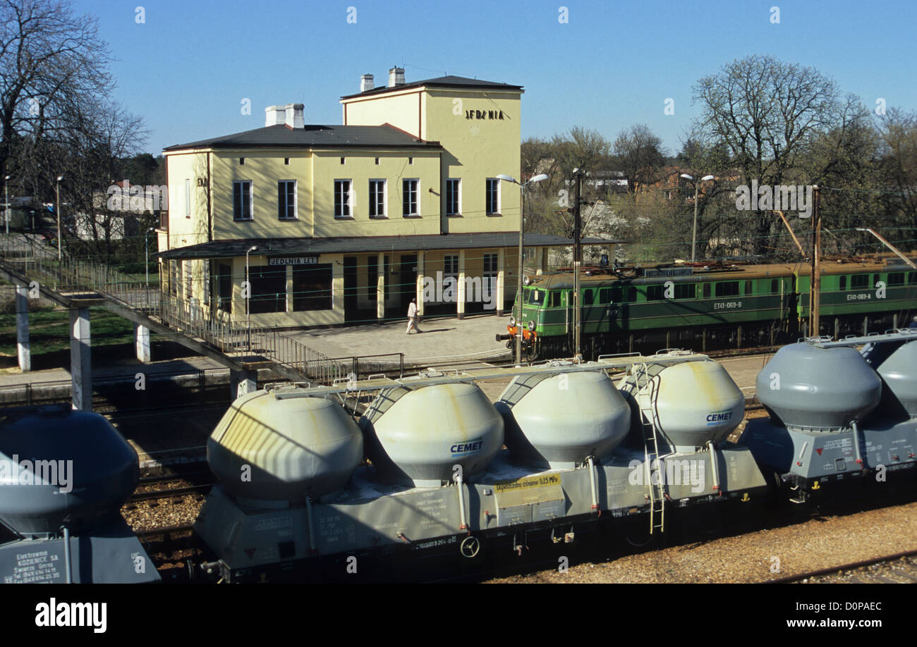 Freight train in Jedlnia Letnisko railway station, Poland Stock Photo ...