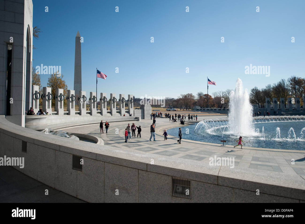 The Washington Monument and National World War II memorial on the National Mall in Washington DC ...