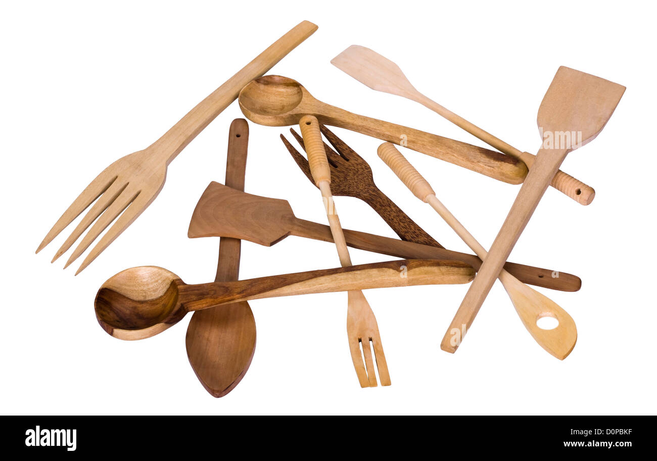 Close-up of assorted wooden kitchen utensils Stock Photo - Alamy