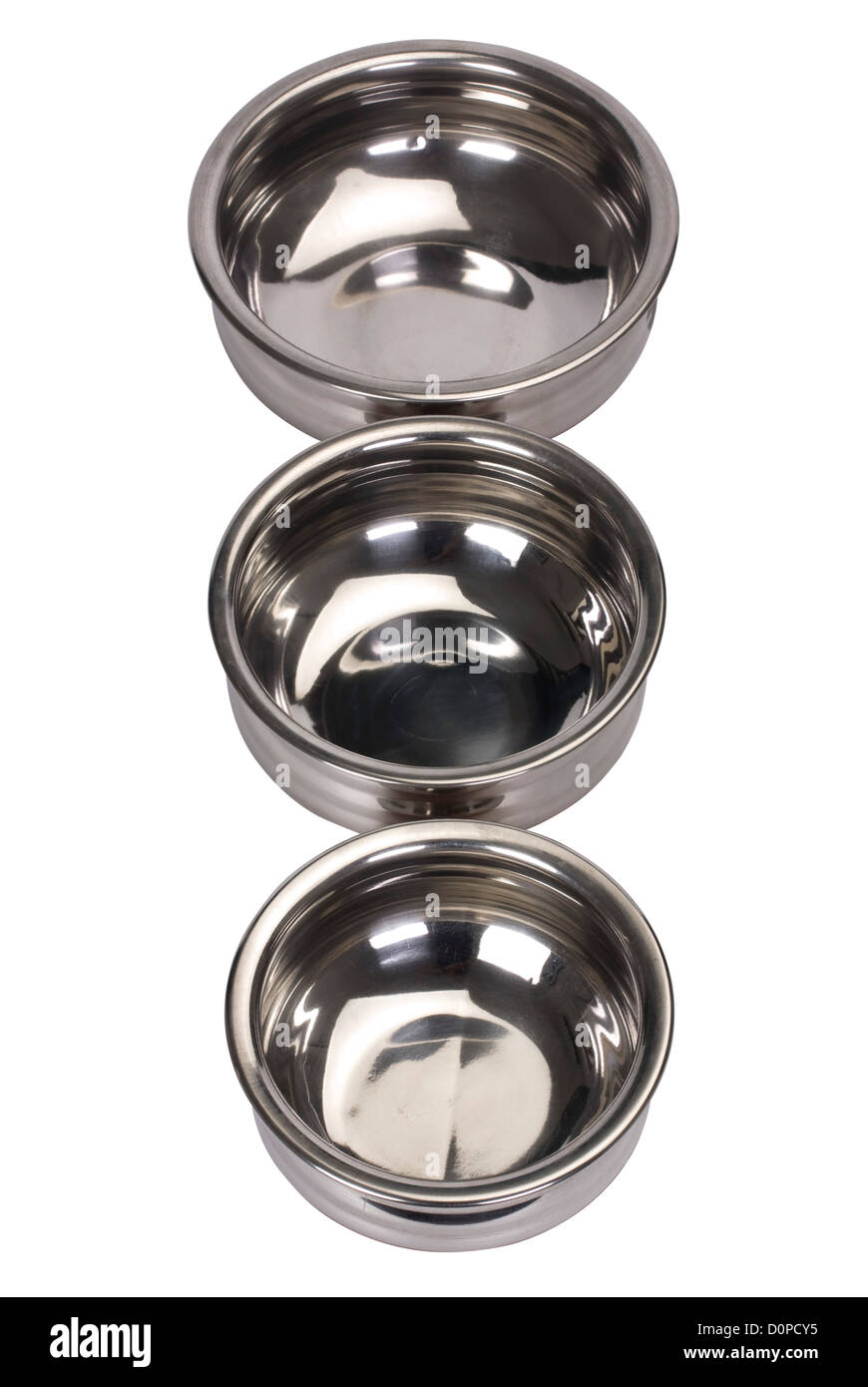 Close-up of three stainless steel cooking pots Stock Photo - Alamy
