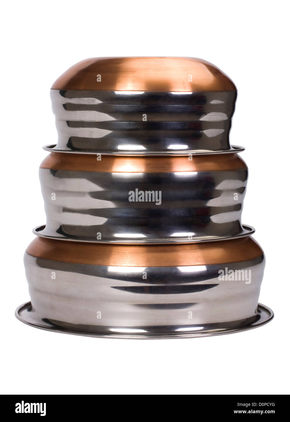 Close-up of a stack of stainless steel cooking pots Stock Photo - Alamy