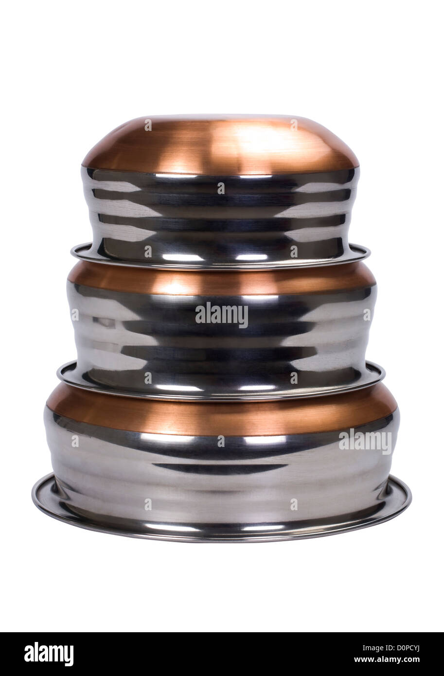 Close-up of a stack of stainless steel cooking pots Stock Photo - Alamy