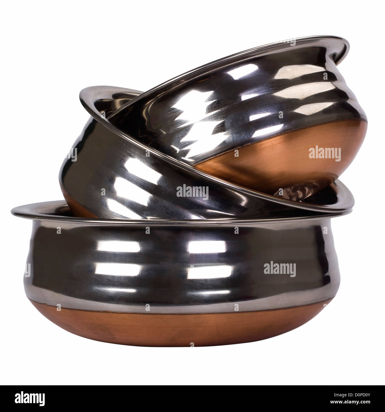 Close-up of three stainless steel cooking pots Stock Photo - Alamy
