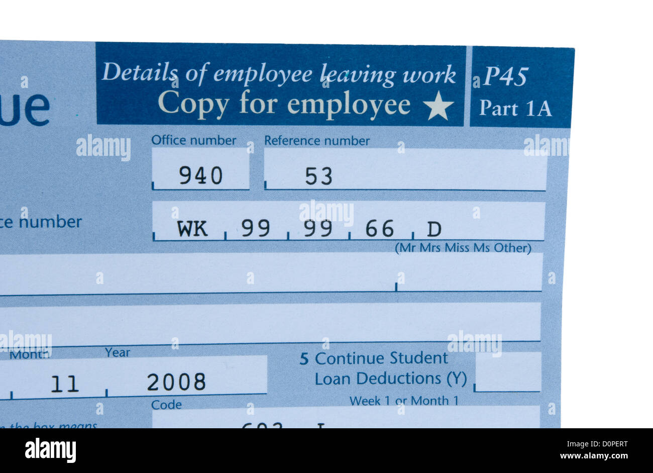 P45 form hi-res stock photography and images - Alamy