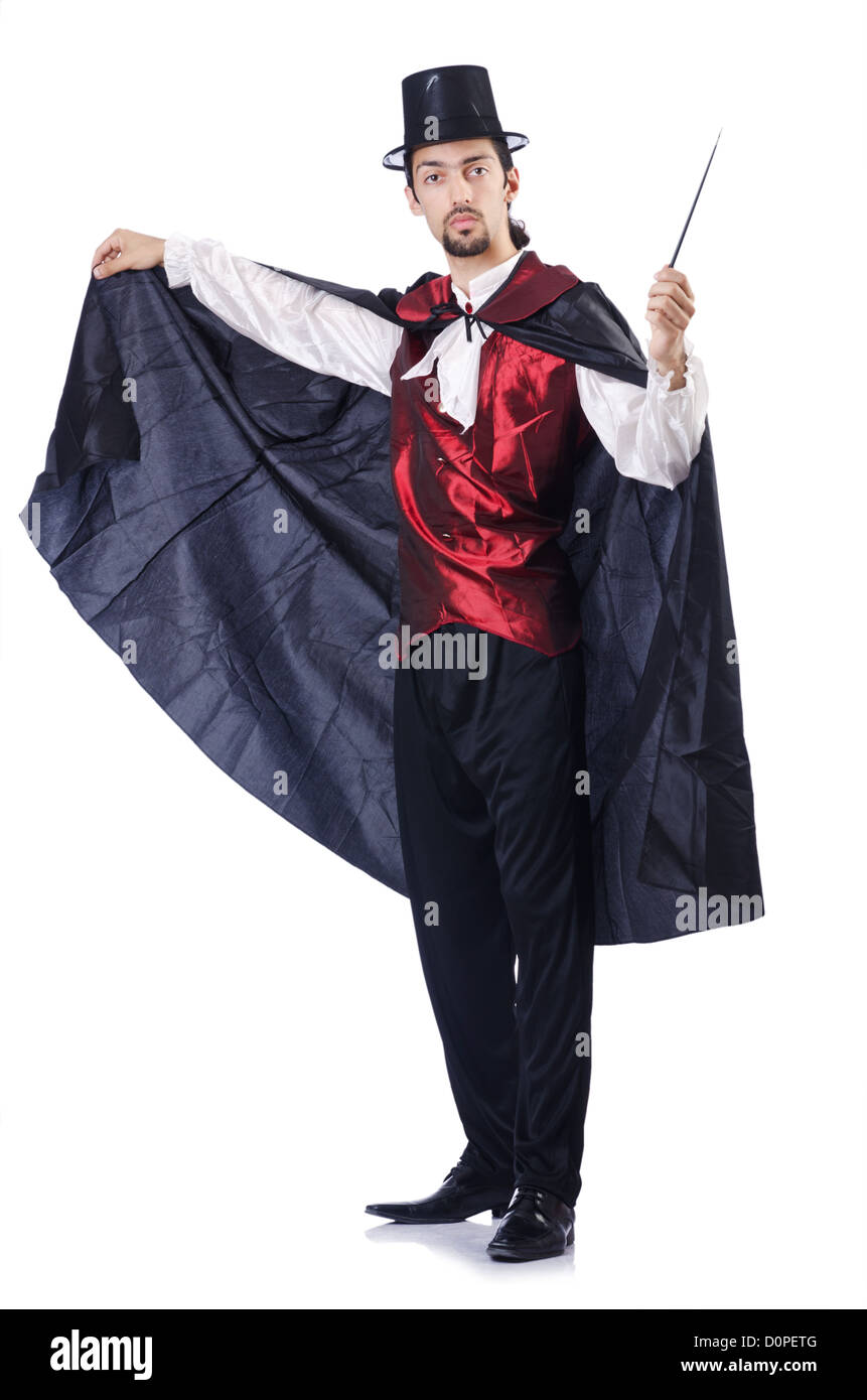 Magician isolated on the white background Stock Photo - Alamy