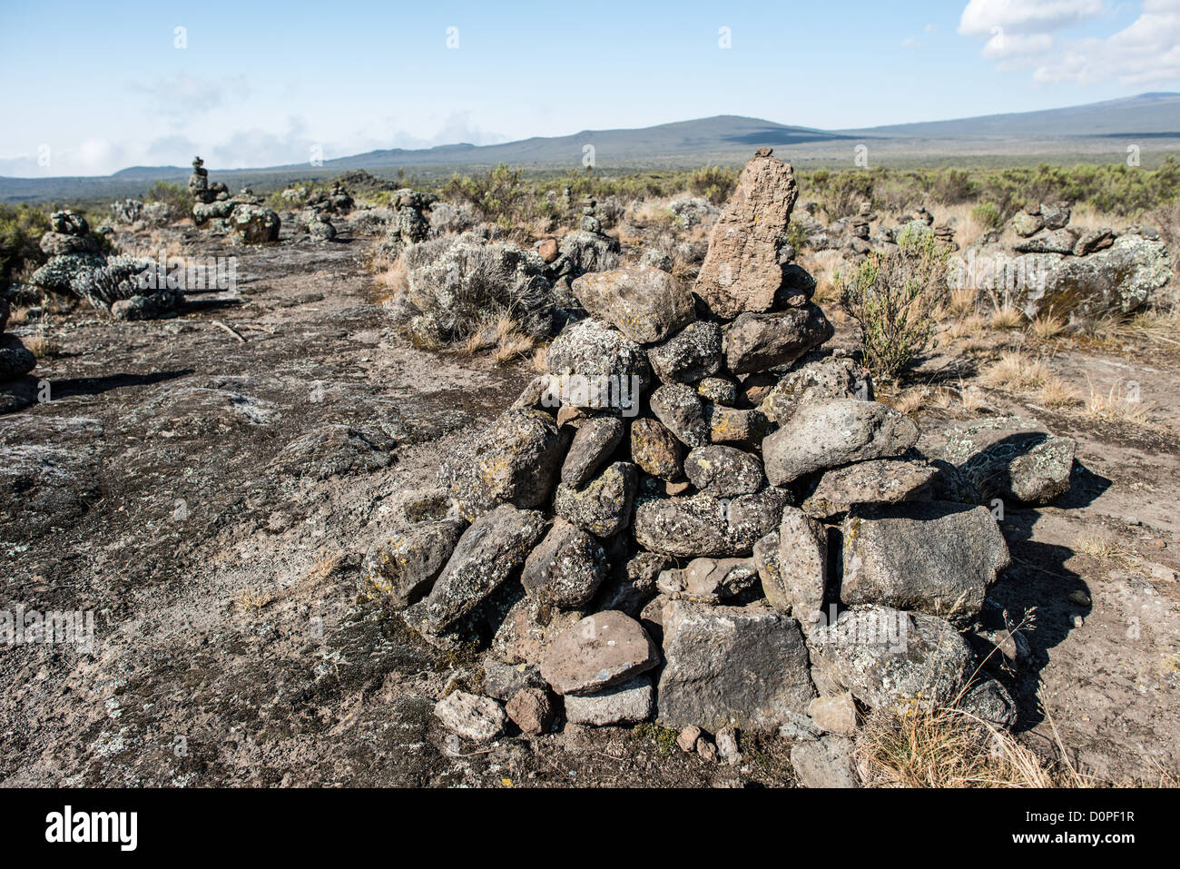 MOUNT KILIMANJARO, Tanzania — Cairns of rocks piled on the Lemosho ...