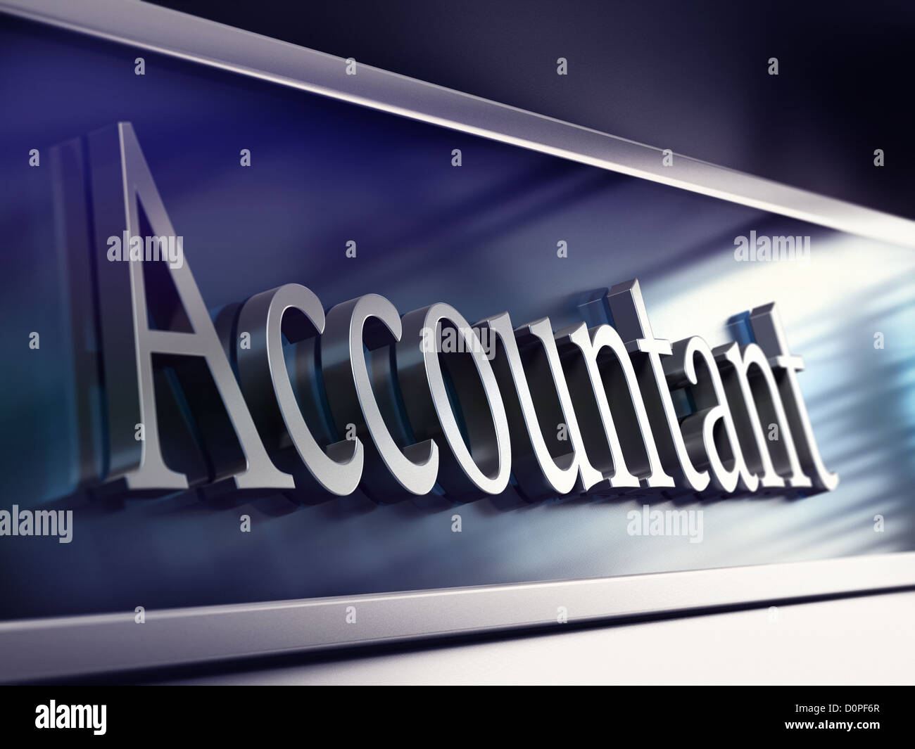 word accountant written onto a company plaque, perspective view, blue ...