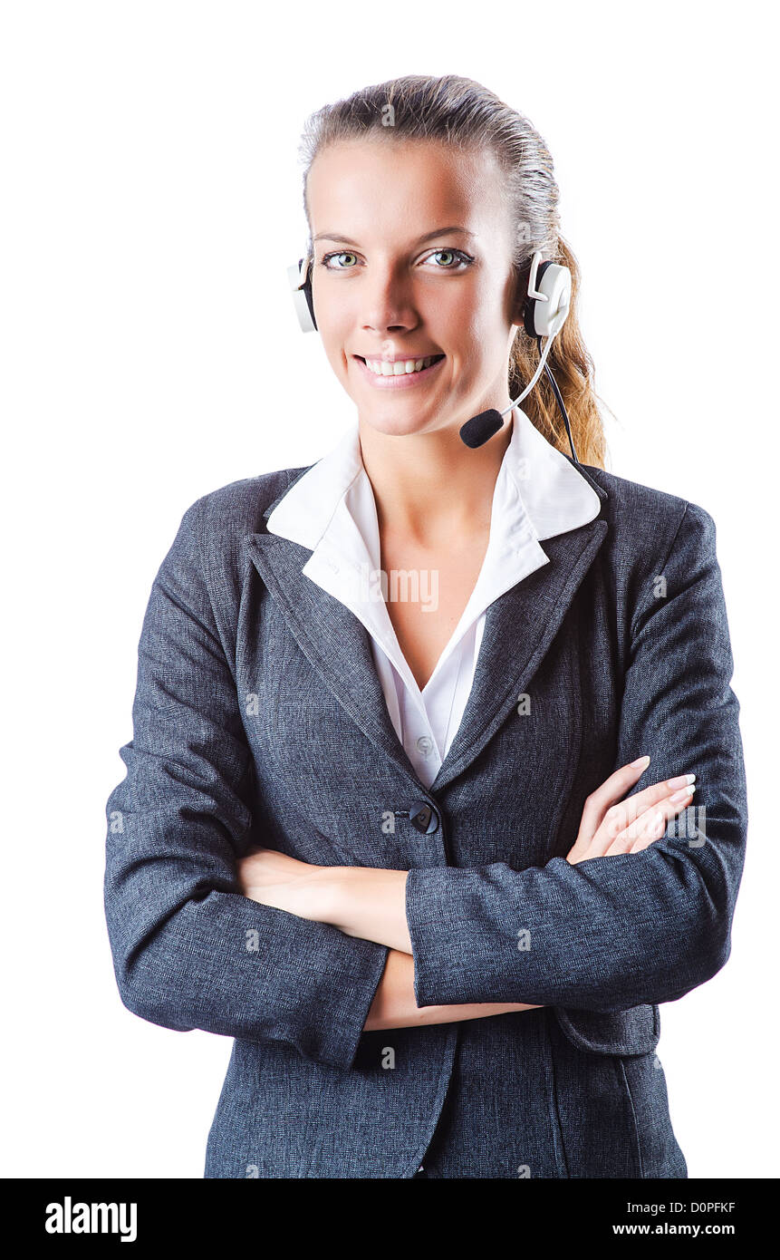 Call center operator isolated on white Stock Photo - Alamy