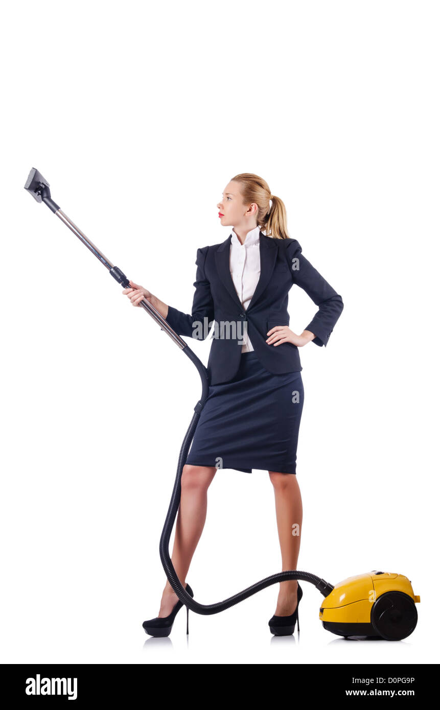 Woman cleaning with vacuum cleaner Stock Photo - Alamy