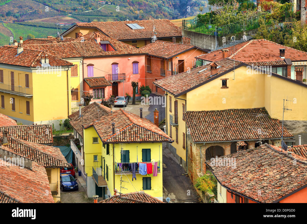 Aerial view on traditional colorful italian tiled roof houses and ...