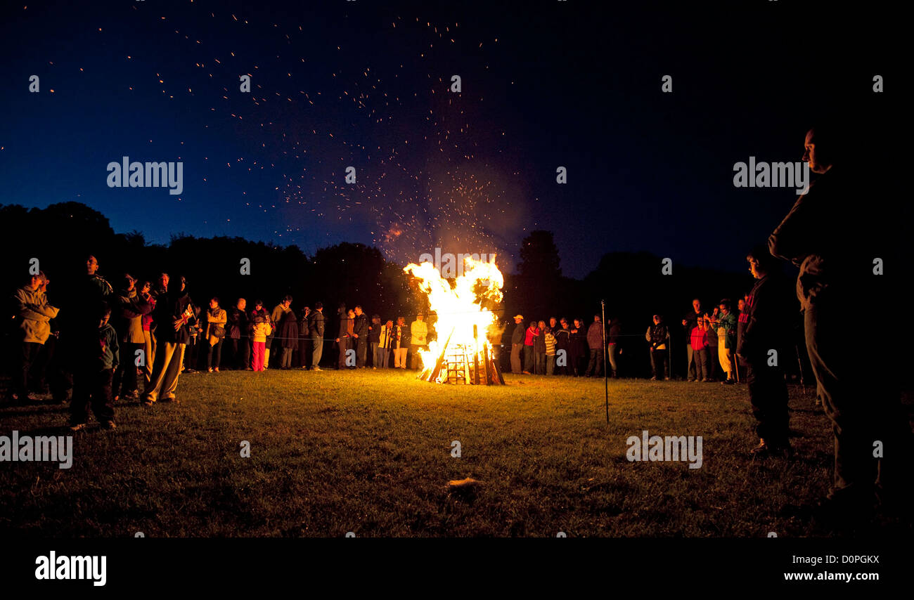 04/06/2012. London, UK. A diamond jubilee beacon is lit at Old Redding ...