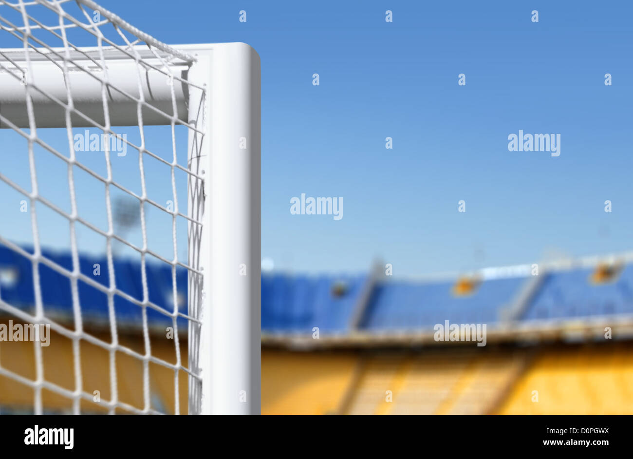 white goalkeeper gate on big empty stadium Stock Photo - Alamy