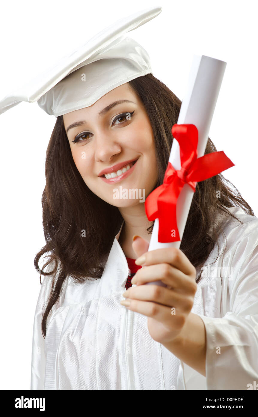 Happy student celebrating graduation on white Stock Photo - Alamy Happy student celebrating graduation on white Stock Photo - Alamy
