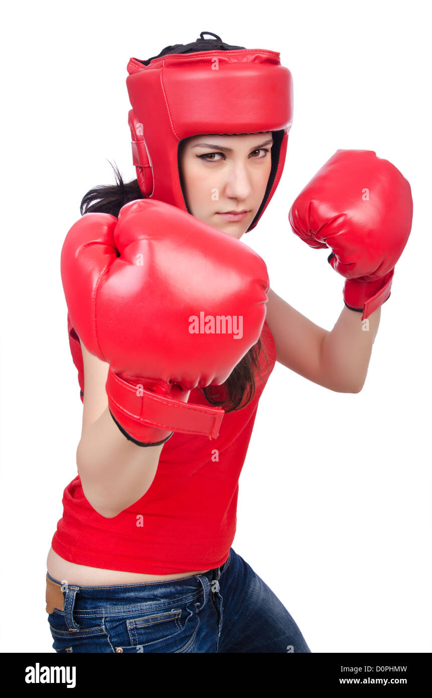 Woman boxer on white background Stock Photo - Alamy