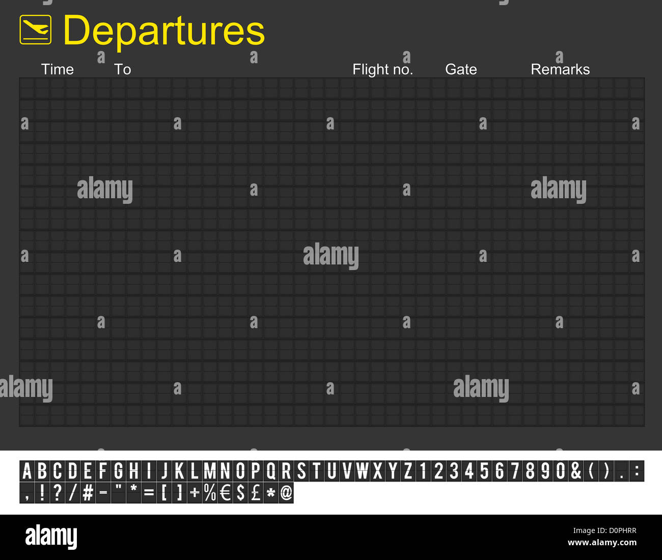 Empty departures board and characters to fill in Stock Photo - Alamy