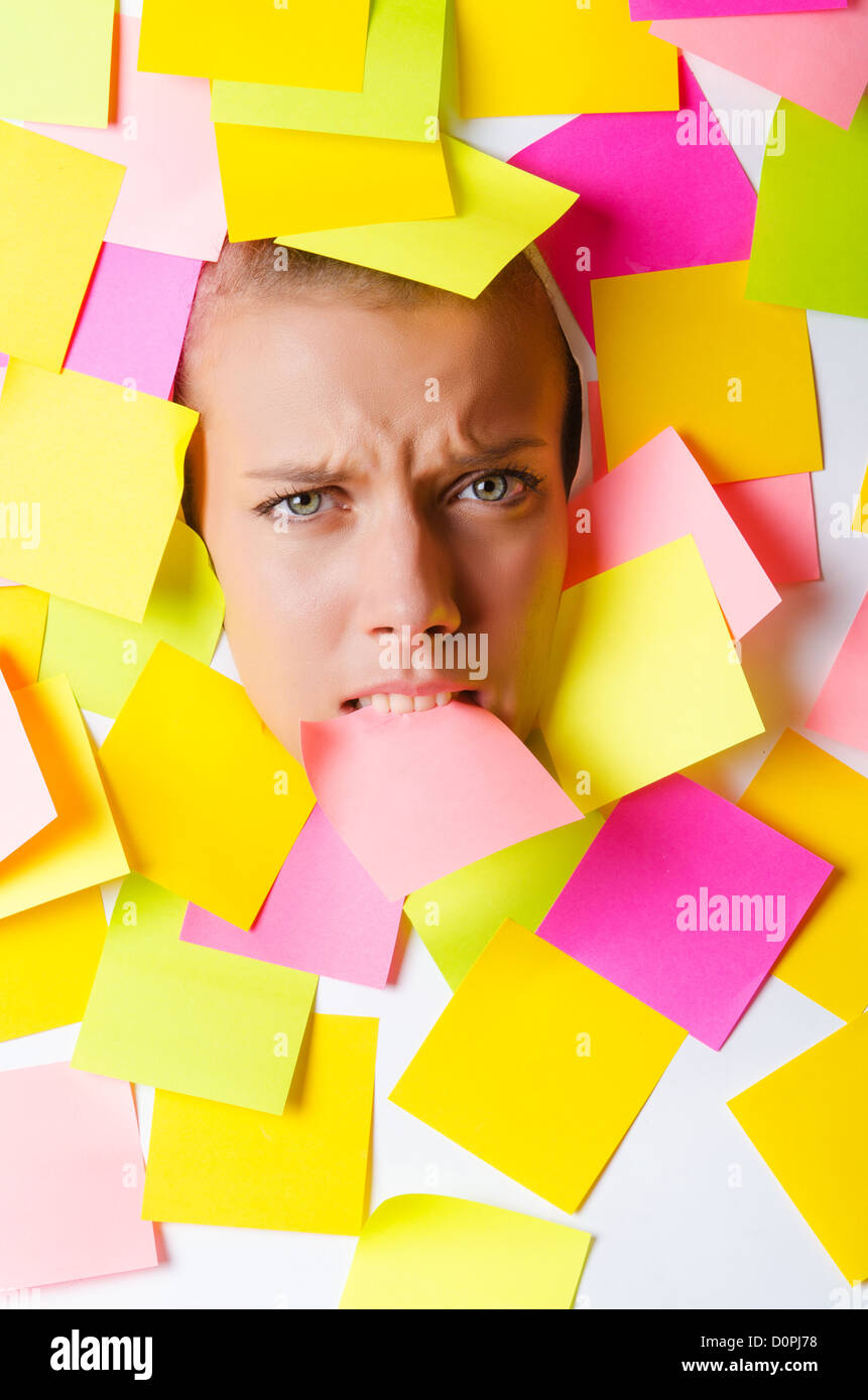 Woman with lots of reminder notes Stock Photo - Alamy