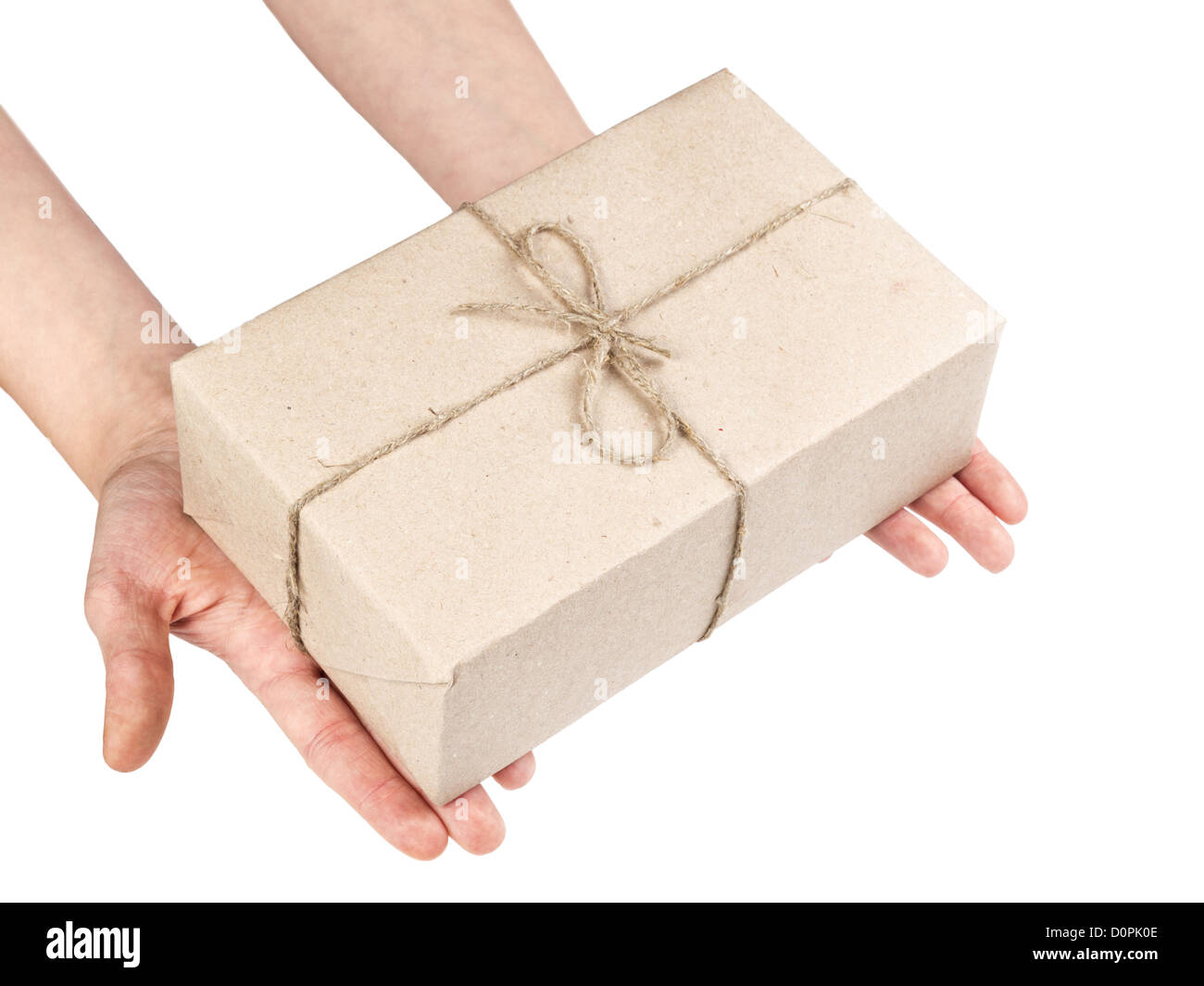 hands with a parcel isolated on white background Stock Photo - Alamy