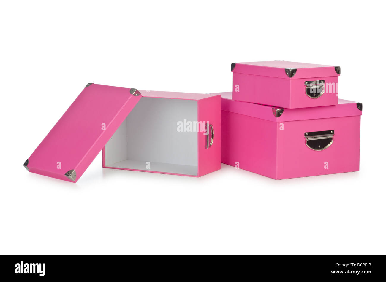 Pink giftboxes isolated on white Stock Photo - Alamy