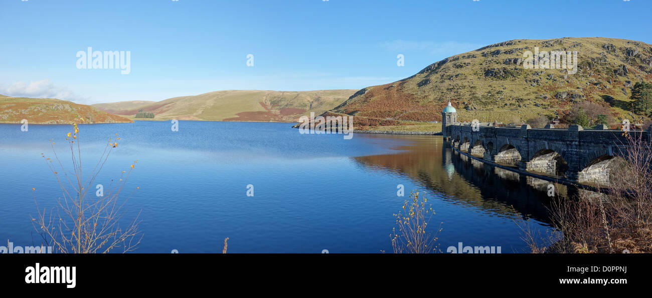 Craig Goch reservoir and dam arches panorama, Elan Valley Wales UK ...