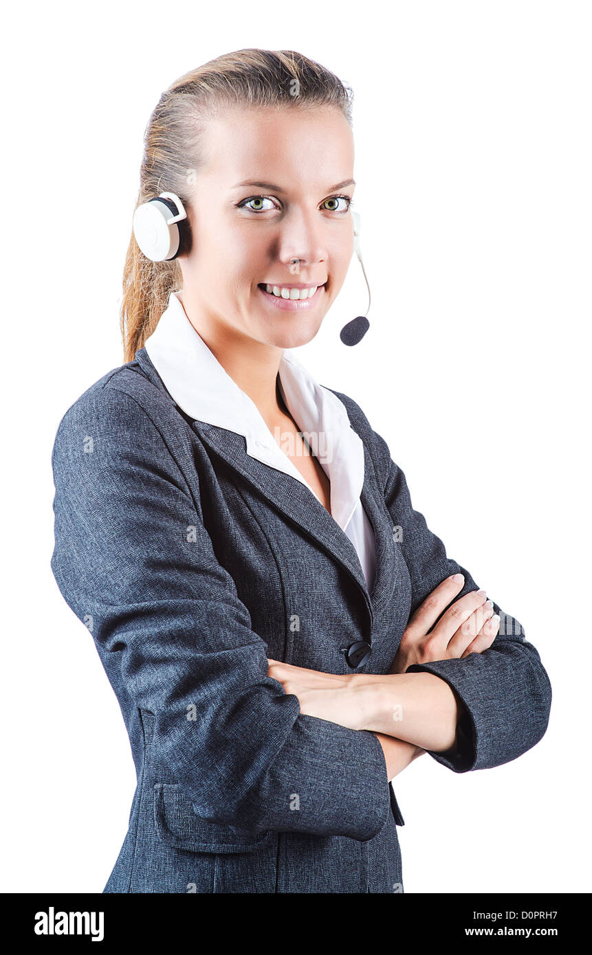Call center operator isolated on white Stock Photo - Alamy
