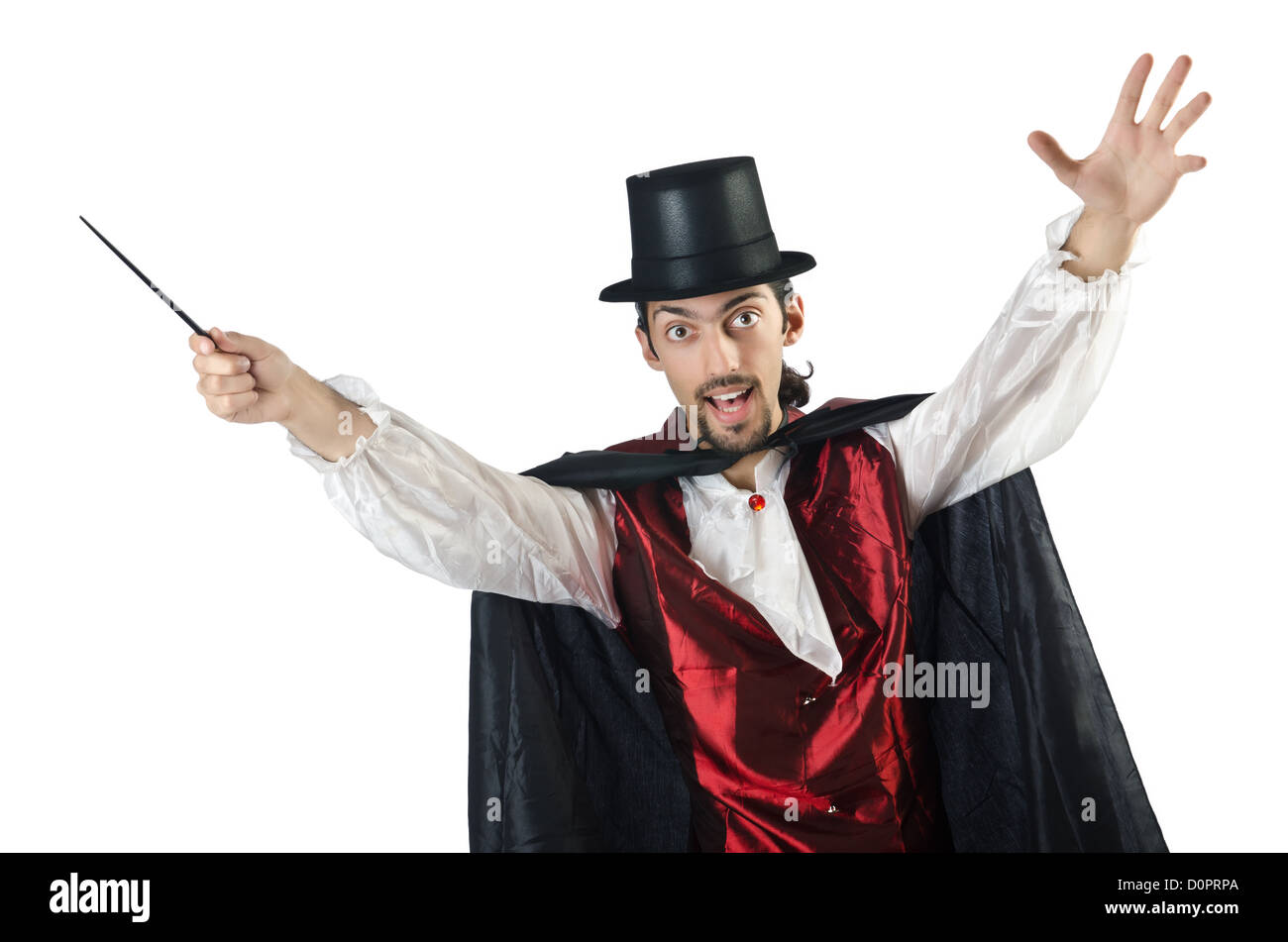 Magician doing tricks on white Stock Photo - Alamy