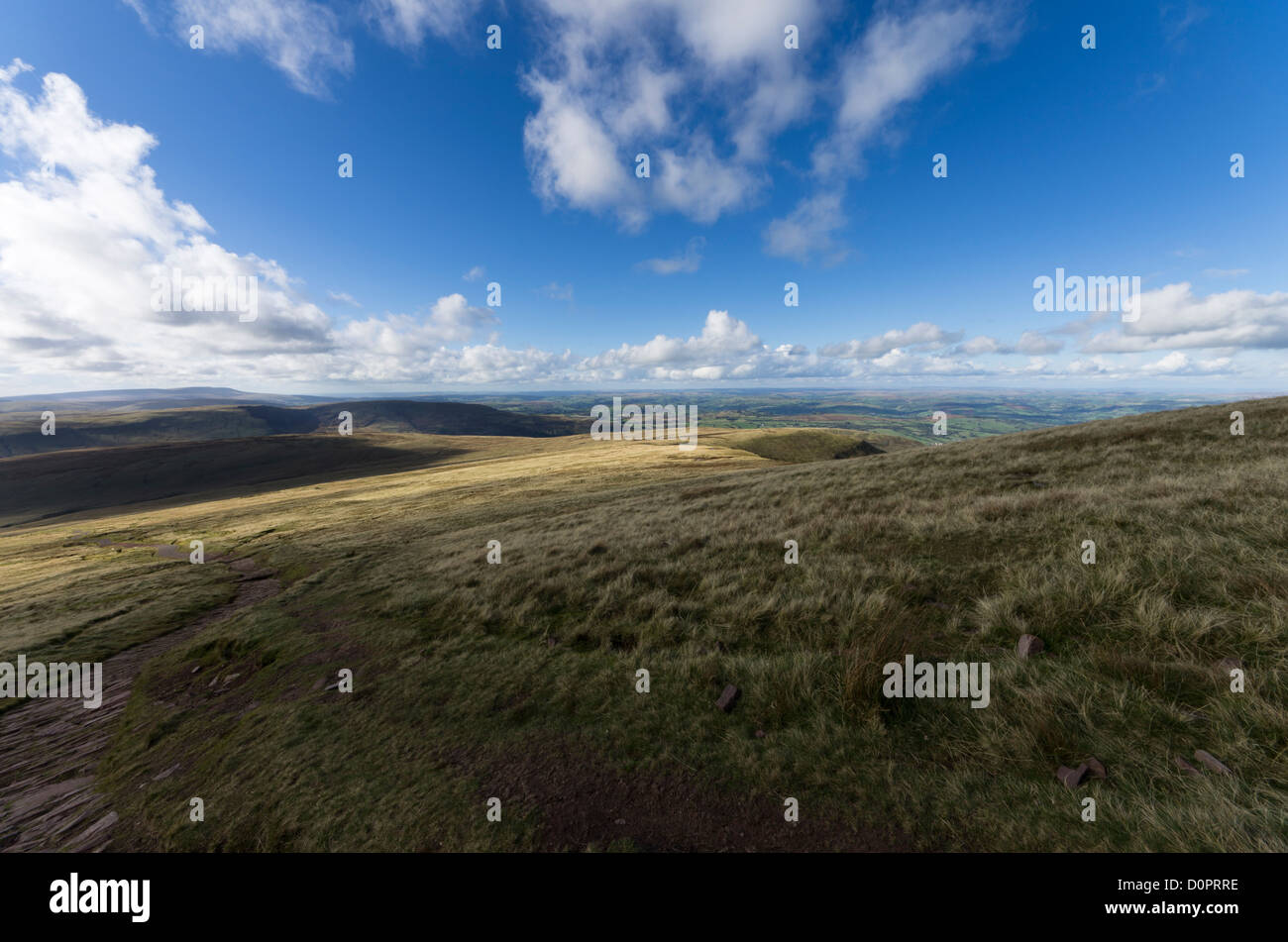 View from path up Corn Du looking towards Glyn Tarell and Pen Milan ...