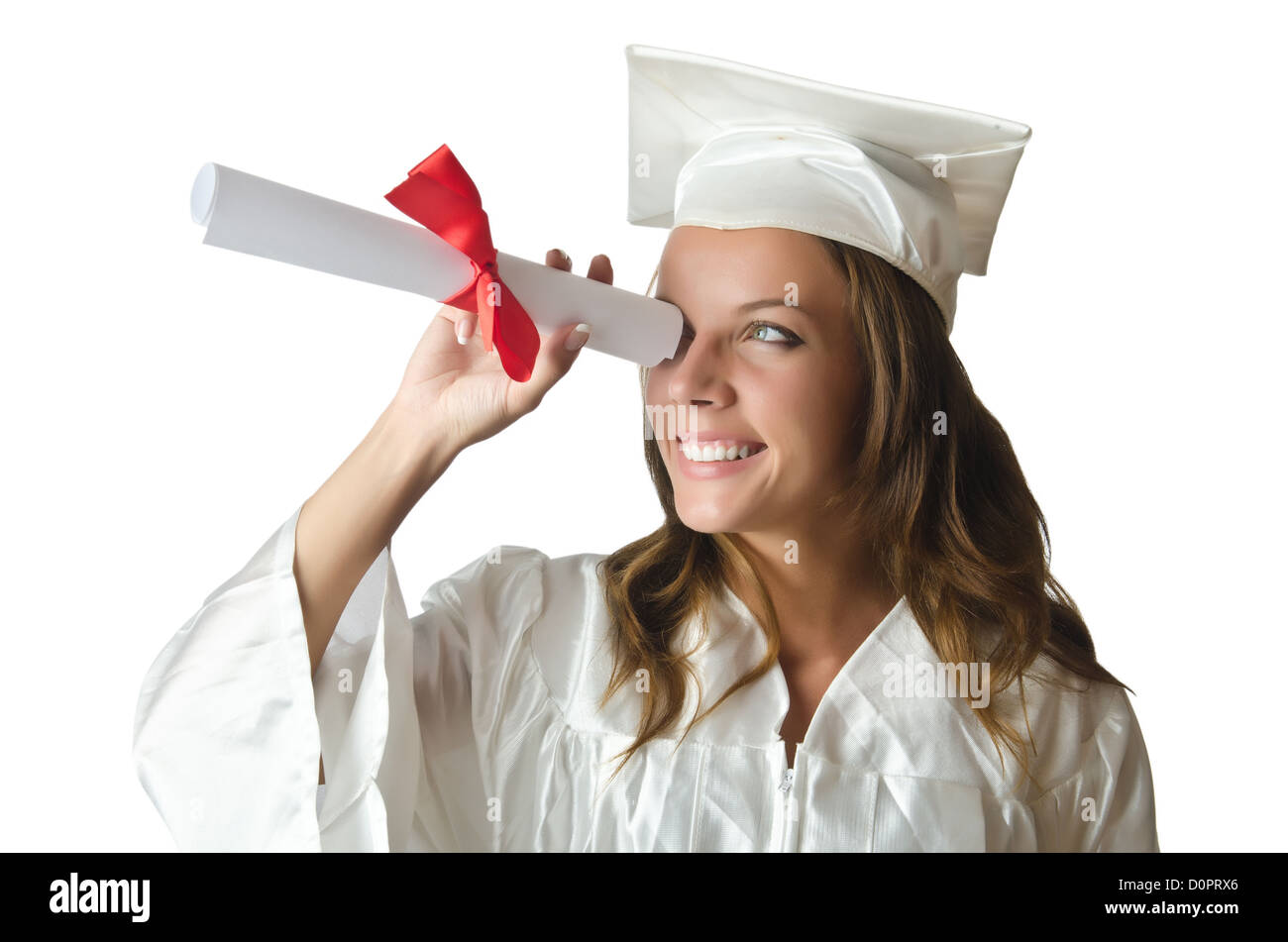 Young student with diploma on white Stock Photo - Alamy