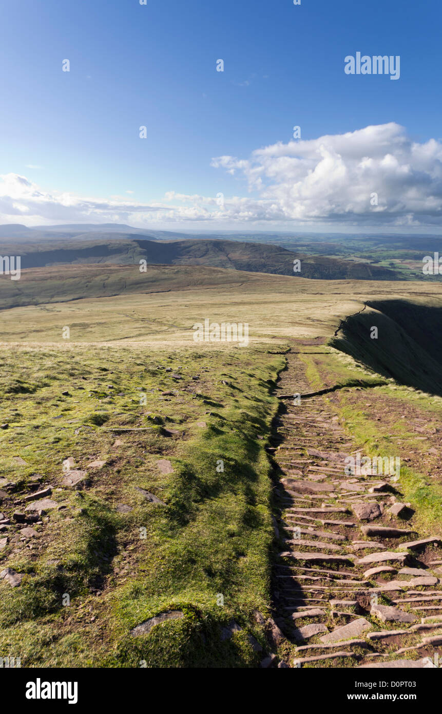View of path up Corn Du looking towards Glyn Tarell and Pen Milan, near ...