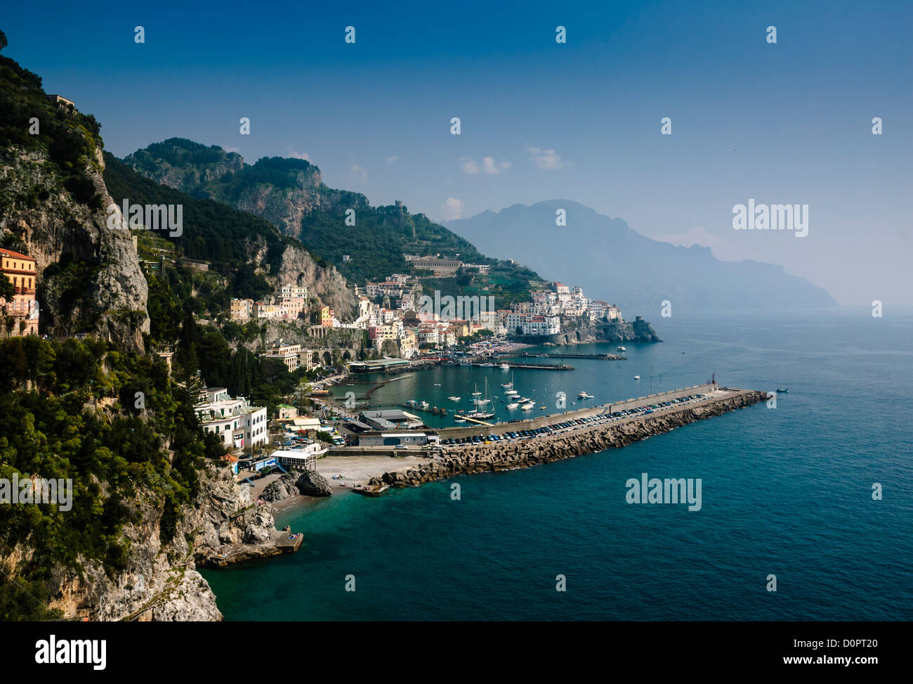 Panoramic view of Amalfi and its coastline from a high angle, Amalfi ...
